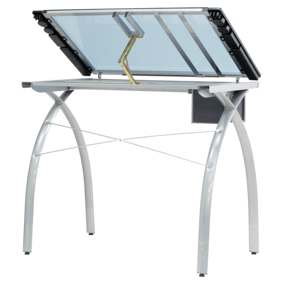 Futura Deluxe Drafting Table with Light Pad Support Bars & Drafting He ...
