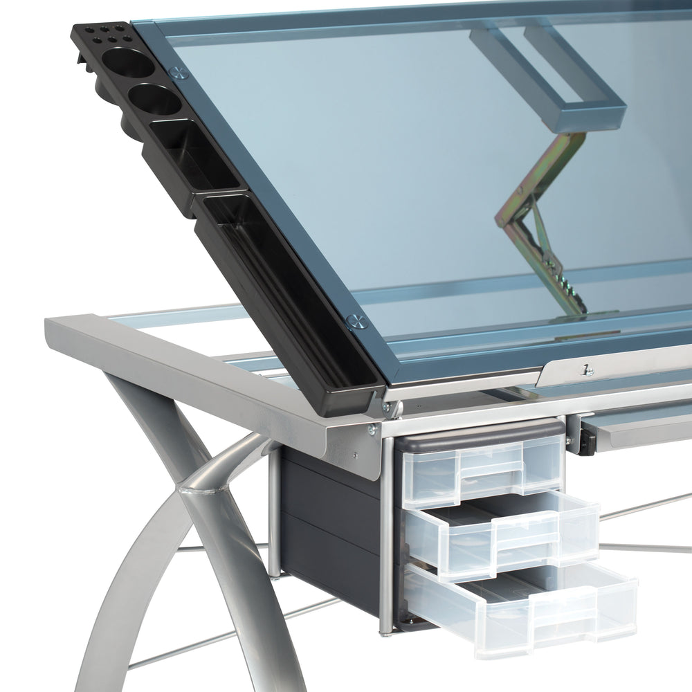 Futura Deluxe Drafting Table with Light Pad Support Bars & Drafting He ...