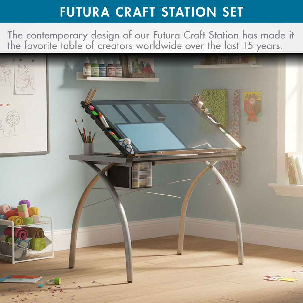 Futura Deluxe Drafting Table with Light Pad Support Bars & Drafting He ...