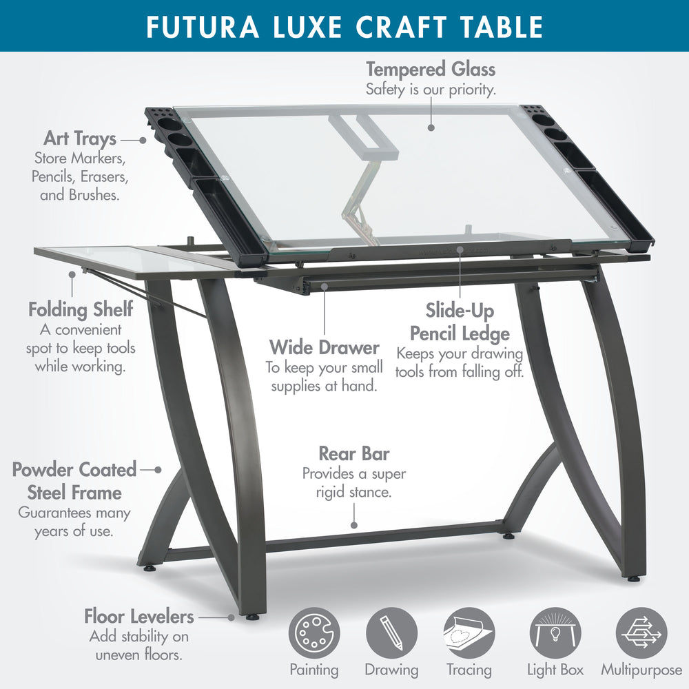 Futura Luxe Drawing, Drafting, Craft Table with Drawer. 35" Wide Angle ...