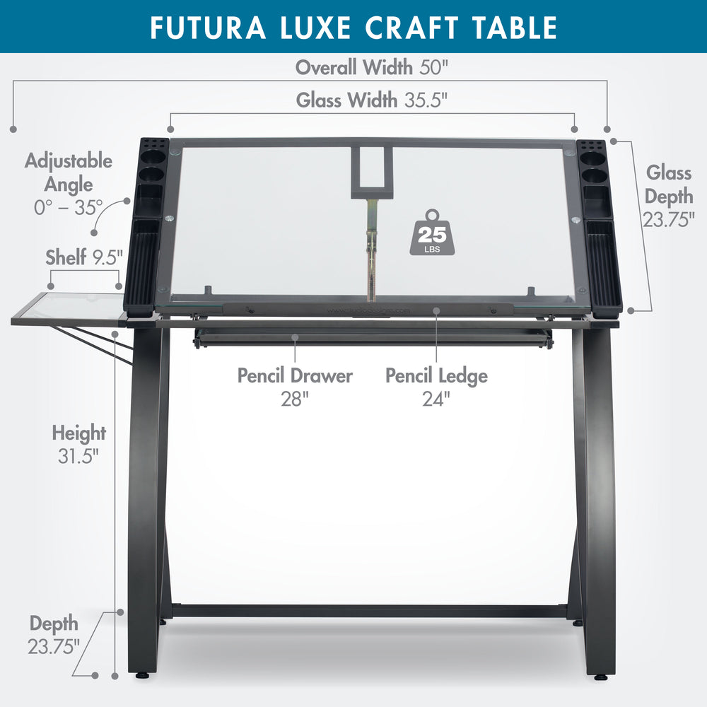 Futura Luxe Drawing, Drafting, Craft Table with Drawer. 35" Wide Angle ...