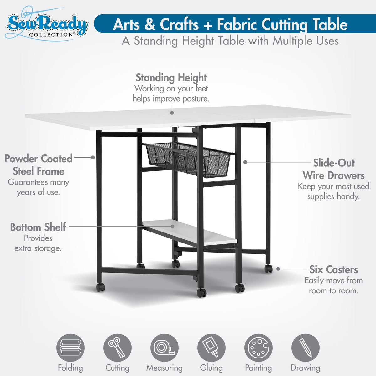 Standing Height Mobile Fabric Cutting Hobby Table with Storage - 58.75 ...