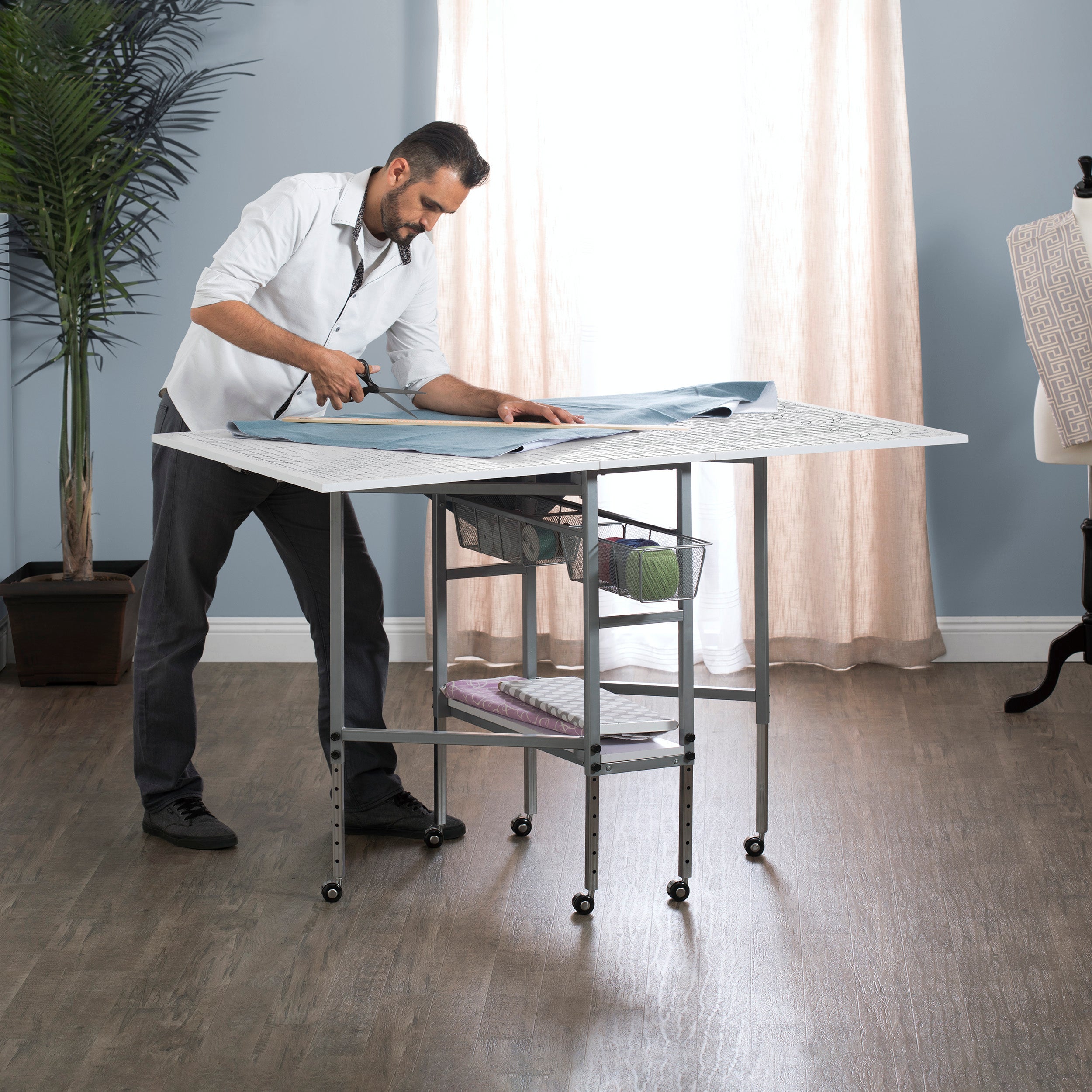 Hobby Fabric Cutting Table with Grid & Guides, Mobile, Folding, Height ...