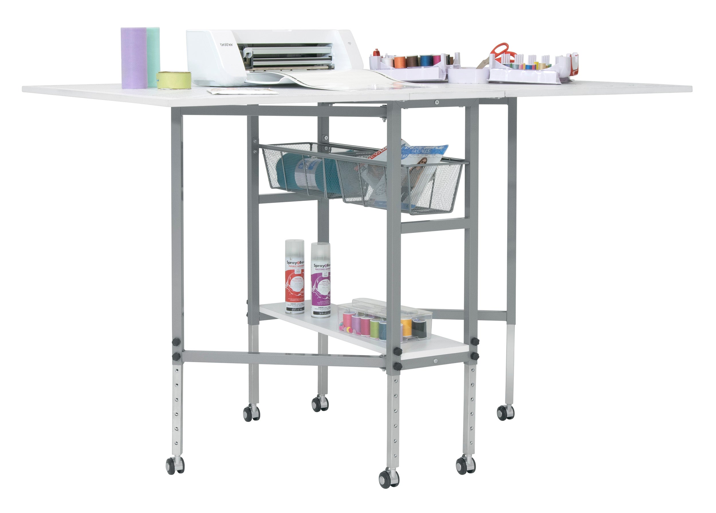 Hobby Fabric Cutting Table with Grid & Guides, Mobile, Folding, Height ...