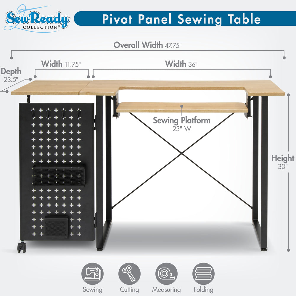 Pivot Sewing Table with Swingout Pegboard Panel with Storage Accessori ...