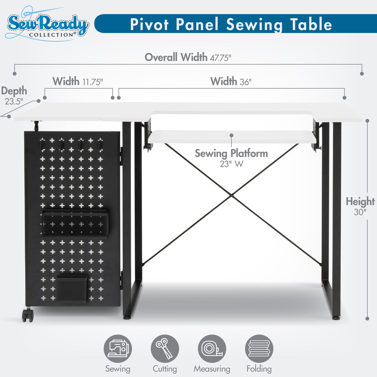 Pivot Sewing Table with Swingout Pegboard Panel with Storage Accessori ...