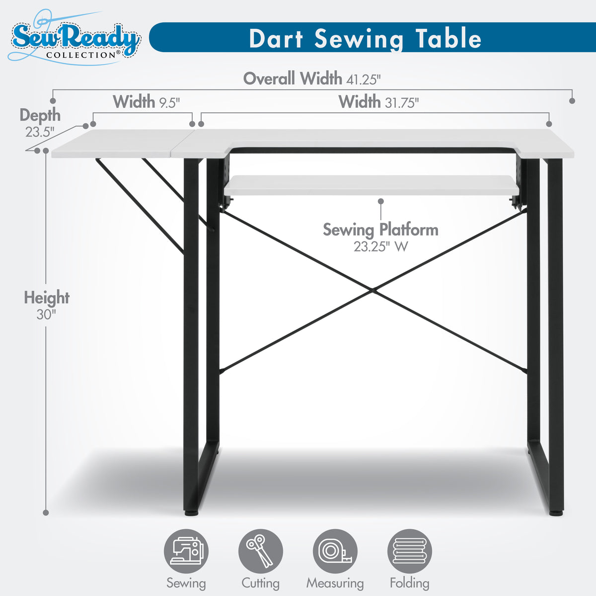 Dart Sewing Machine Table with Folding Top and Height Adjustable Platf ...