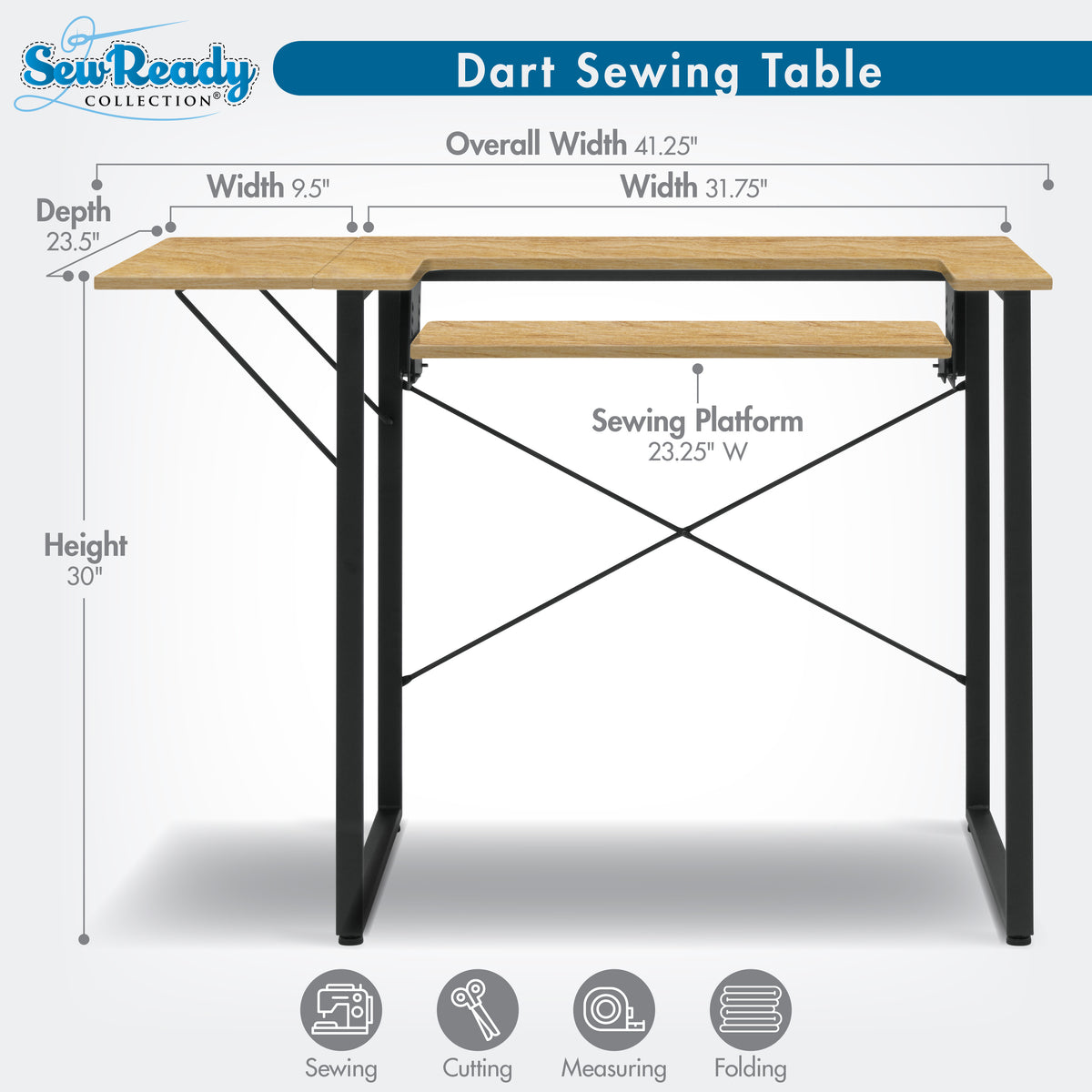 Dart Sewing Machine Table with Folding Top and Height Adjustable Platf ...