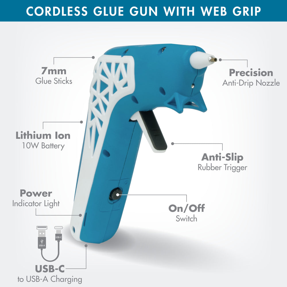 Cordless Hot Glue Gun with Web Grip Precision Nozzle, Blue / White 134 ...