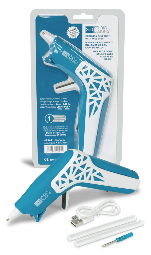 Cordless Hot Glue Gun with Web Grip Precision Nozzle, Blue / White 134 ...