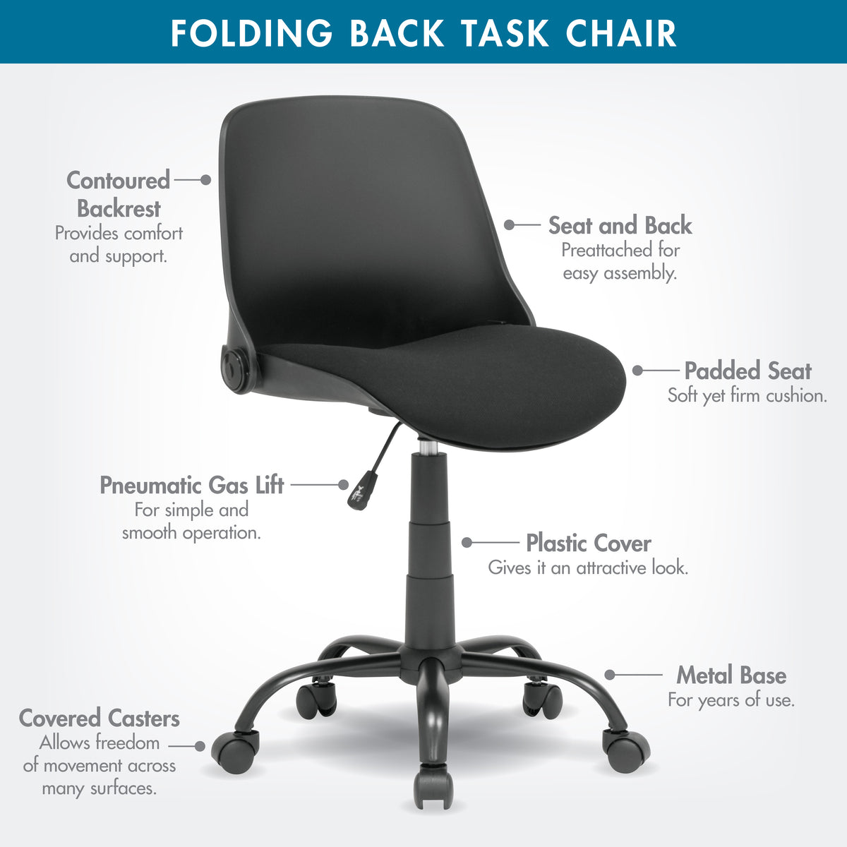 Folding Back Swivel Task Chair, Black 18616 – Studio Designs