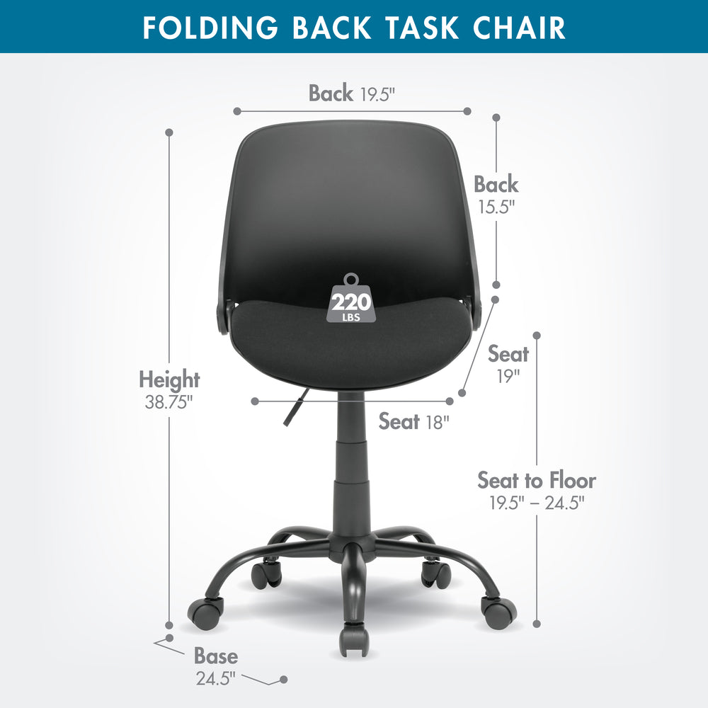 Folding Back Swivel Task Chair, Black 18616 – Studio Designs