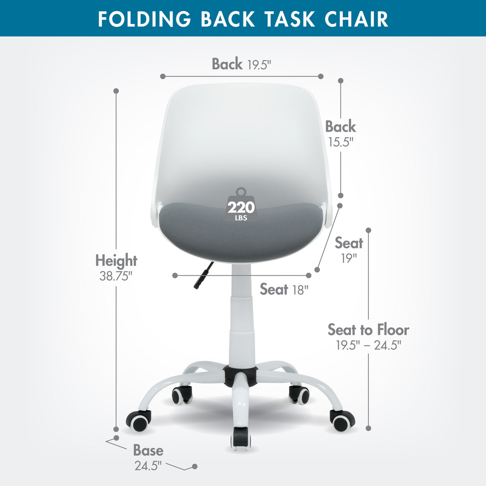 Folding Back Swivel Task Chair, White 18617 – Studio Designs