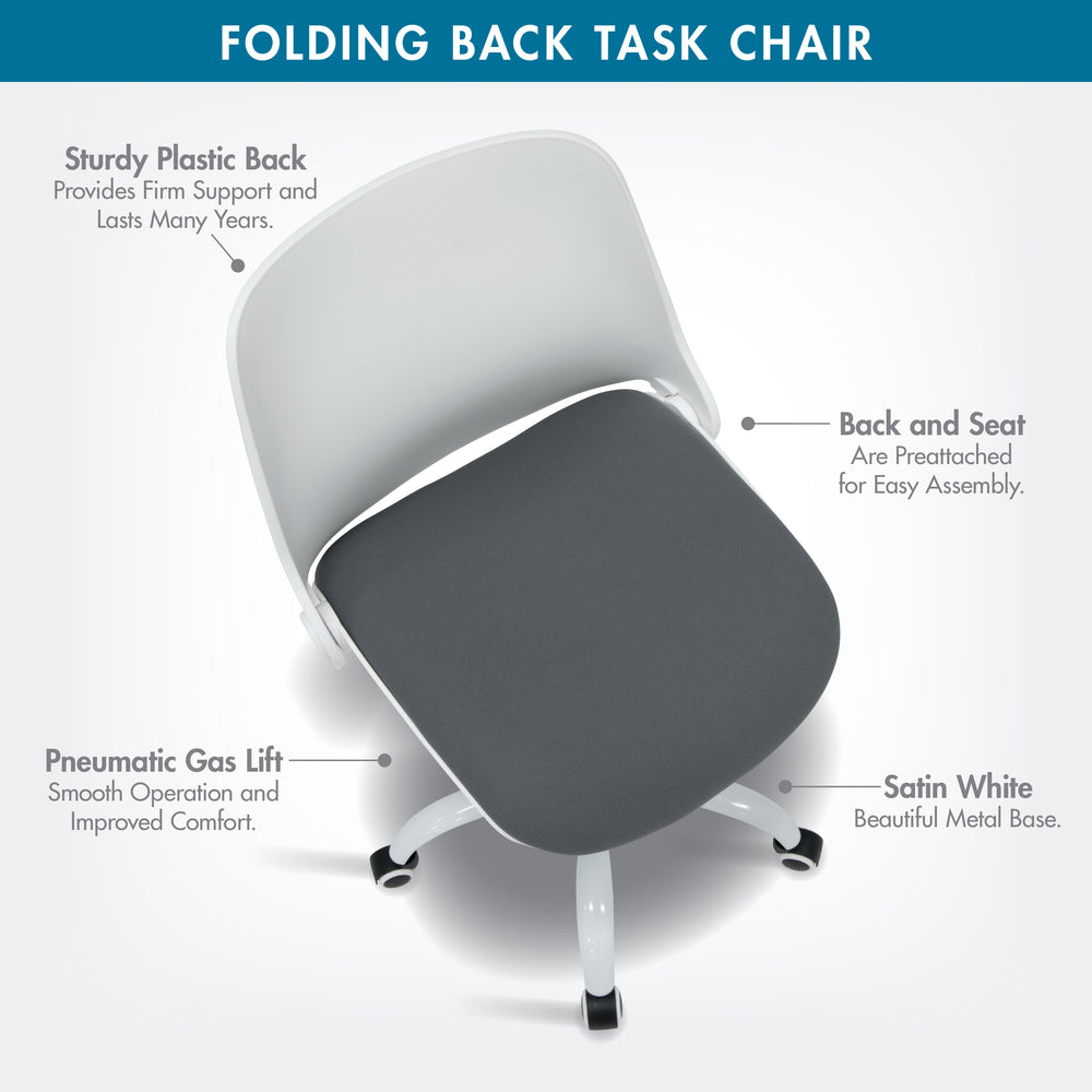 Folding Back Swivel Task Chair, White 18617 – Studio Designs