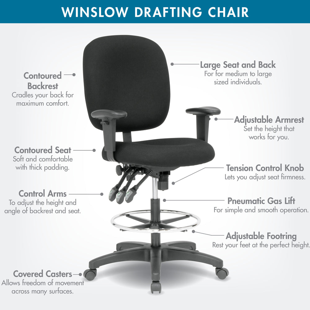 Studio Designs Winslow Drafting Work Chair with Foot Rest Ring - Adjus