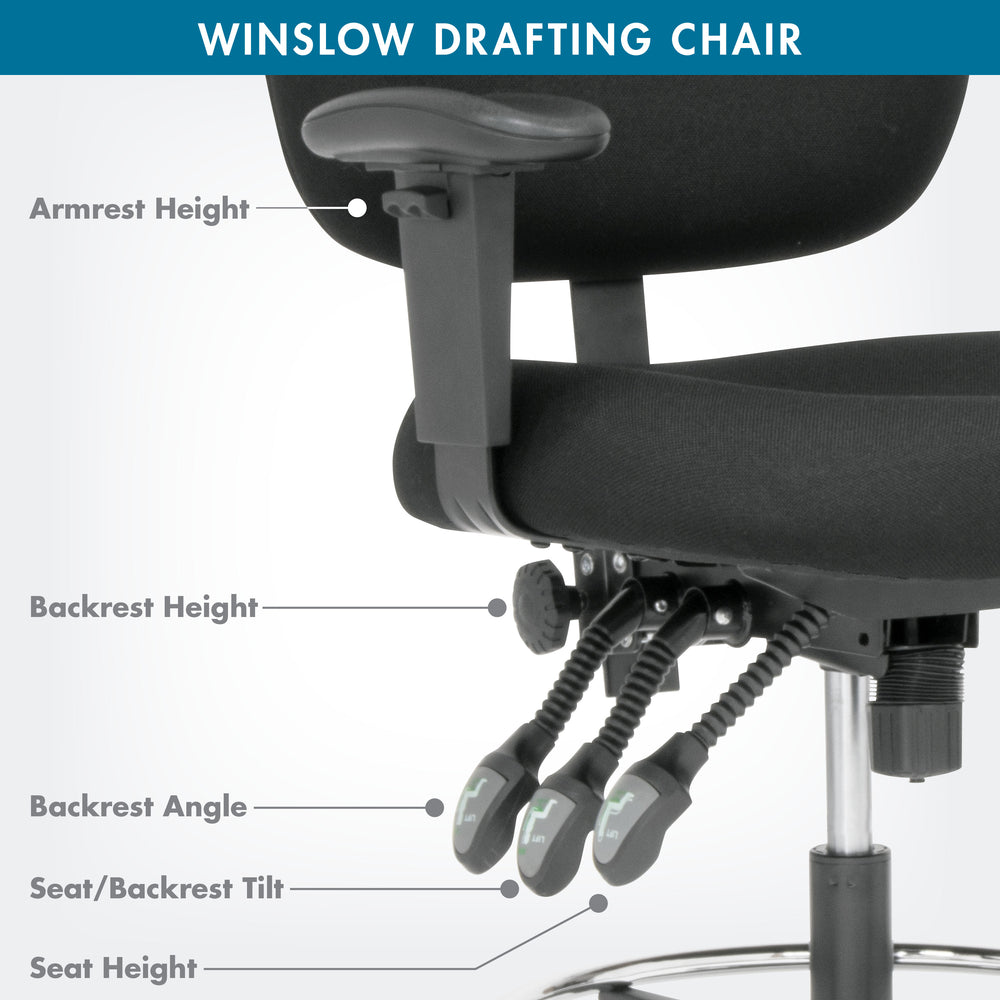 Studio Designs Winslow Drafting Work Chair with Foot Rest Ring - Adjus