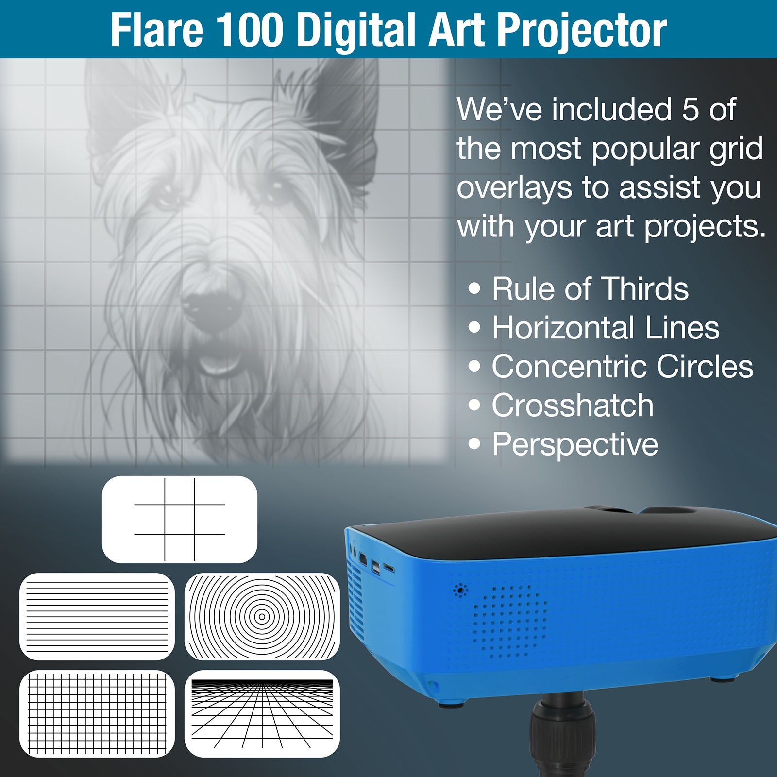 Flare 100 Digital Art Projector with Monopod Arm Clamp Stand - HDMI, A ...
