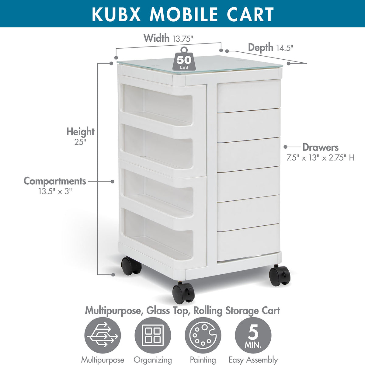 Kubx™ Rotating 4-Sided Mobile Storage Organizer with Glass Top, Multip ...