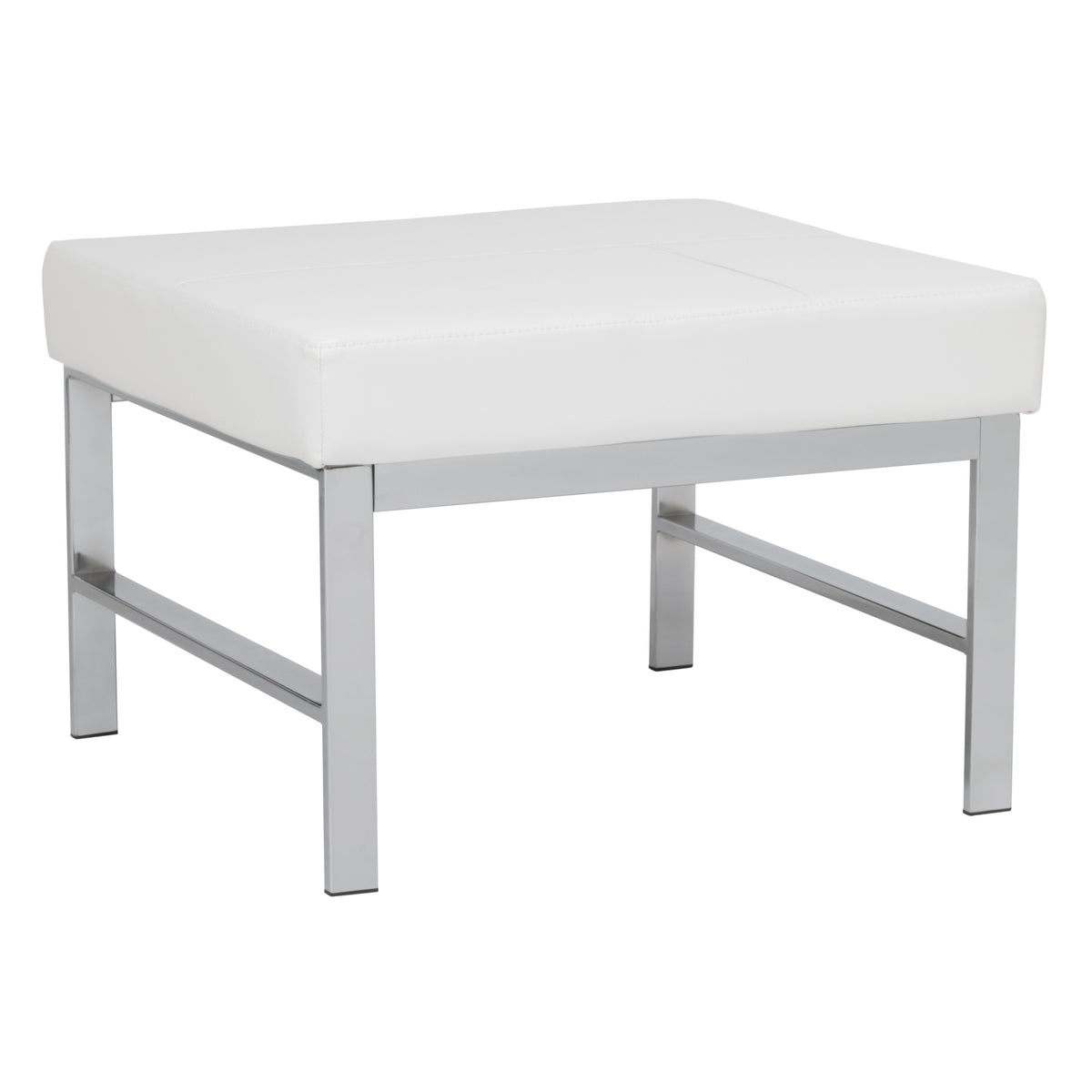Atlas Mid Century Modern Square Ottoman Blended Leather, Chrome / Whit ...