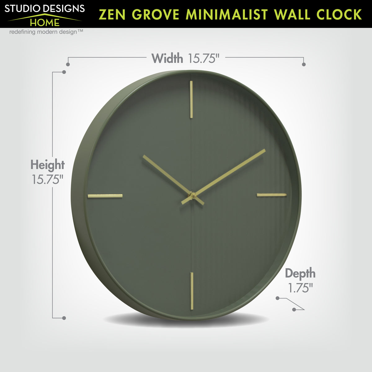 ZEN GROVE Minimalist Wall Clock, 15.75” Modern Green Wall Clock with G ...